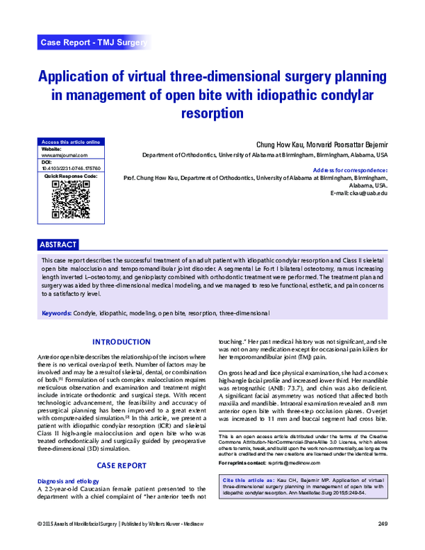 (PDF) Application of virtual three-dimensional surgery planning in management of open bite with ...