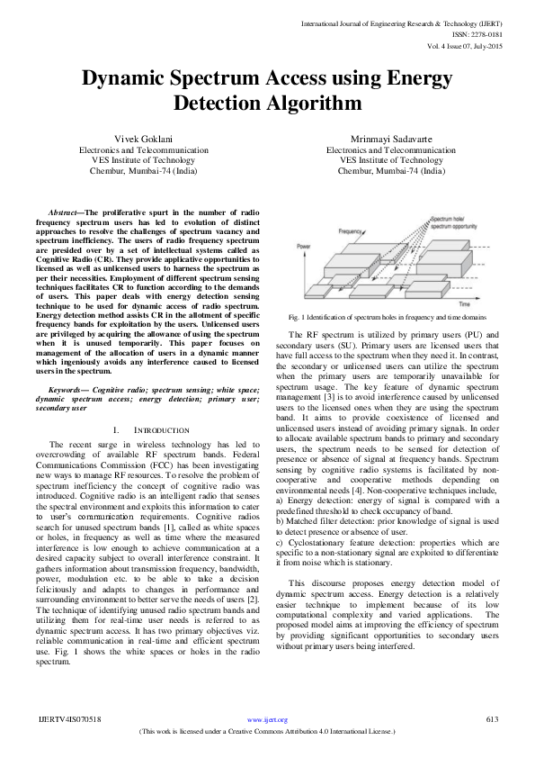 (PDF) Dynamic Spectrum Access using Energy Detection Algorithm