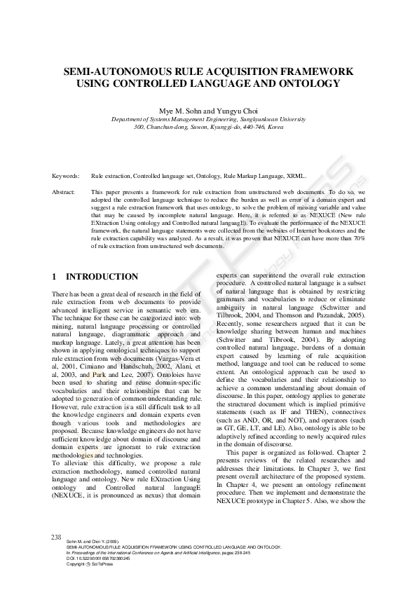 (PDF) SemiAutonomous Rule Acquisition Framework using Controlled Language and Ontology