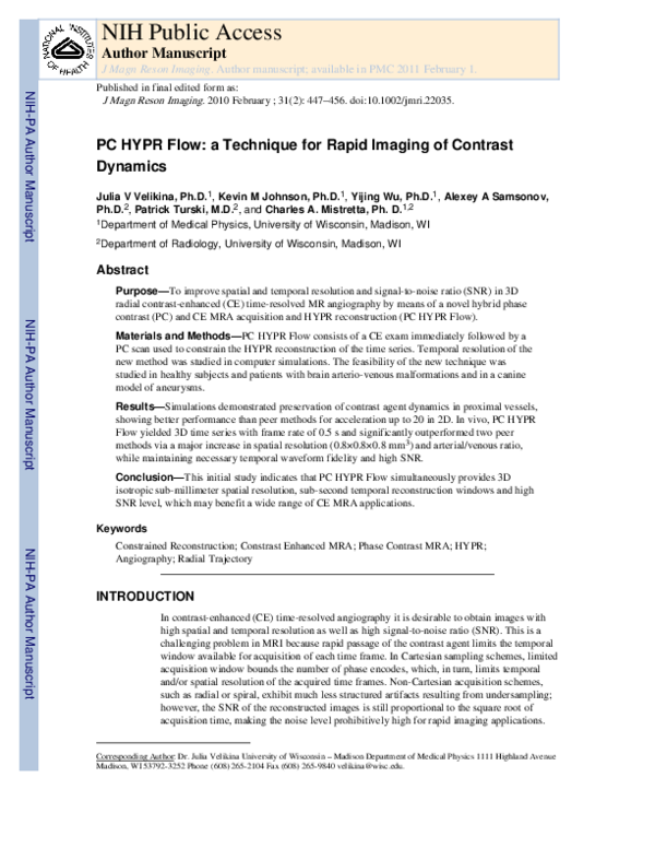 (PDF) PC HYPR flow: A technique for rapid imaging of contrast dynamics