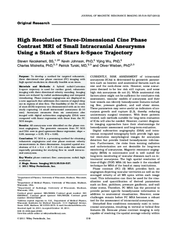 (PDF) High resolution three-dimensional cine phase contrast MRI of ...