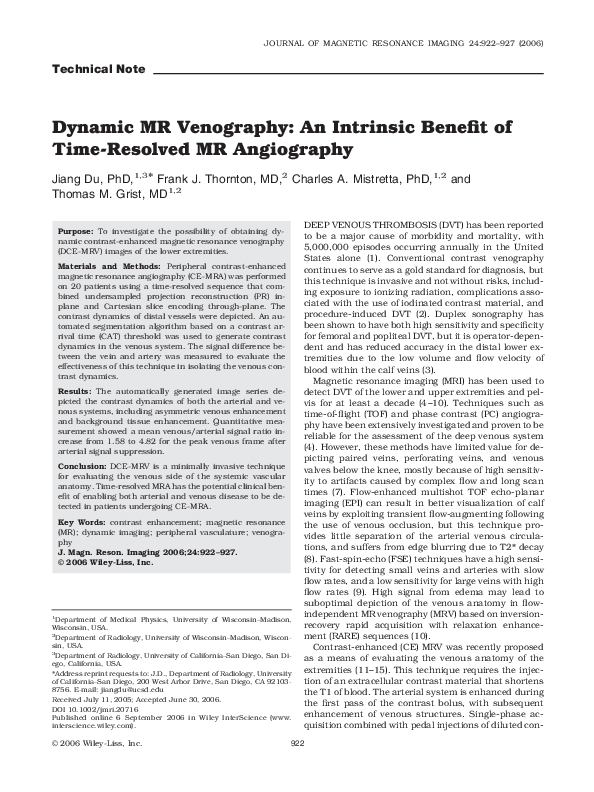 (PDF) Dynamic MR Venography via Time-Resolved MRA