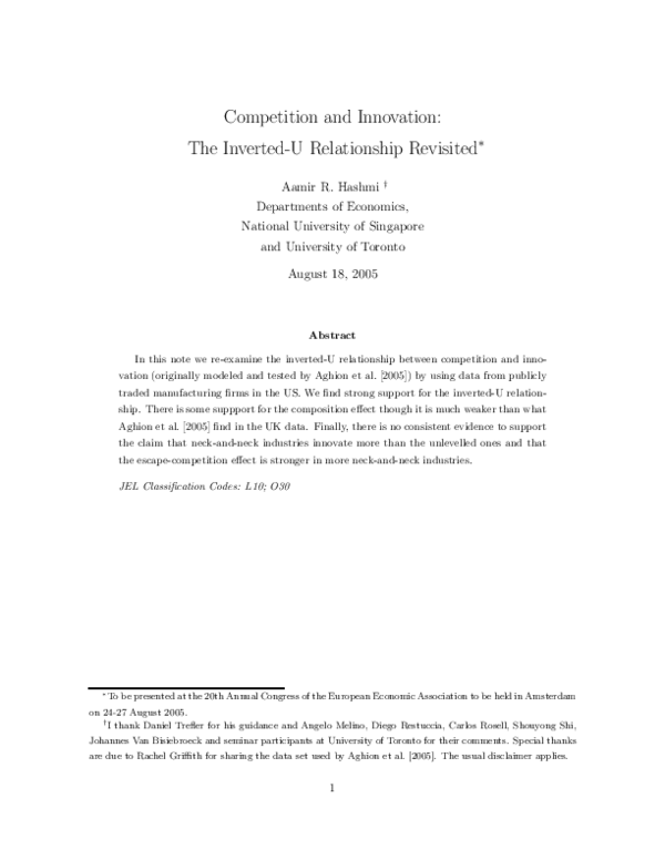 (PDF) Competition and Innovation: The Inverted-U Relationship Revisited