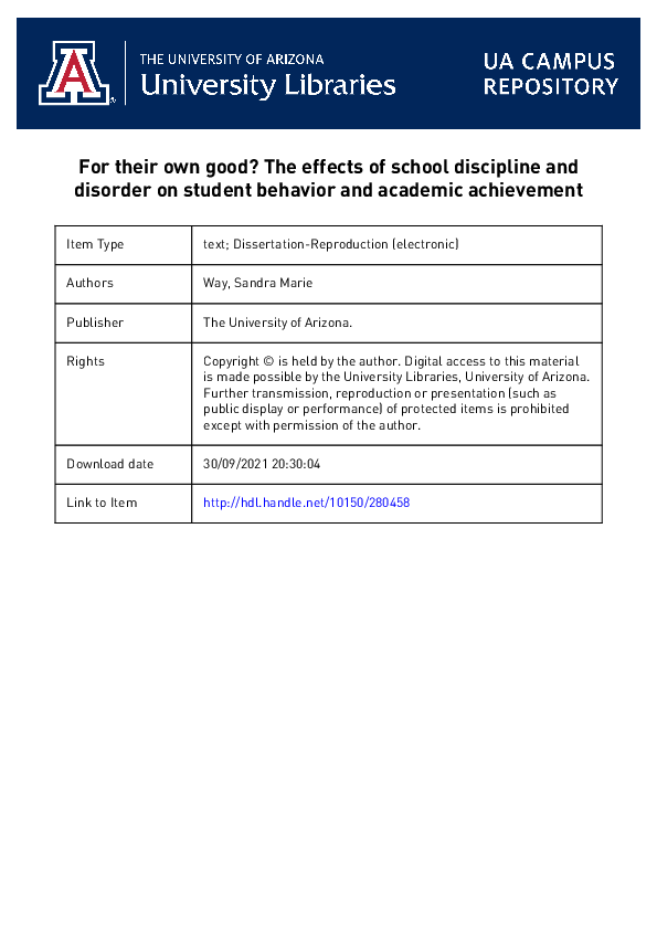 (PDF) For Their Own Good?: The Effects of School Discipline and ...