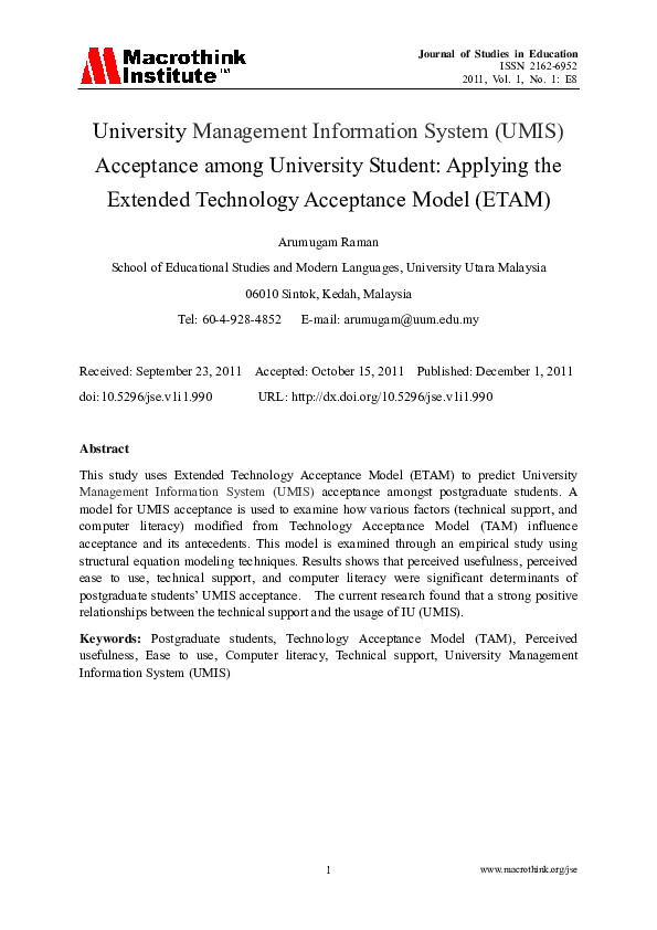 (PDF) University Management Information System (UMIS) acceptance among university student ...