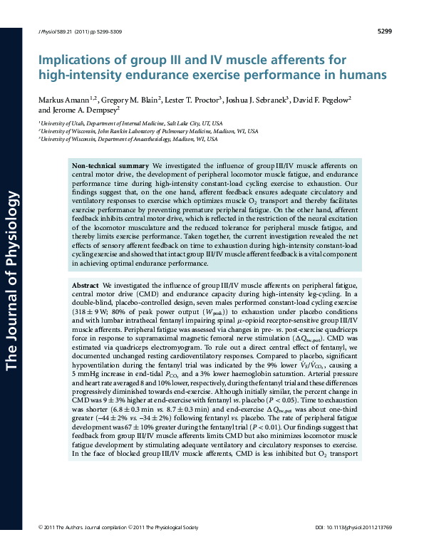 (PDF) Implications of group III and IV muscle afferents for high ...