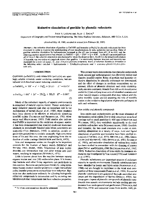 (PDF) Reductive dissolution of goethite by phenolic reductants