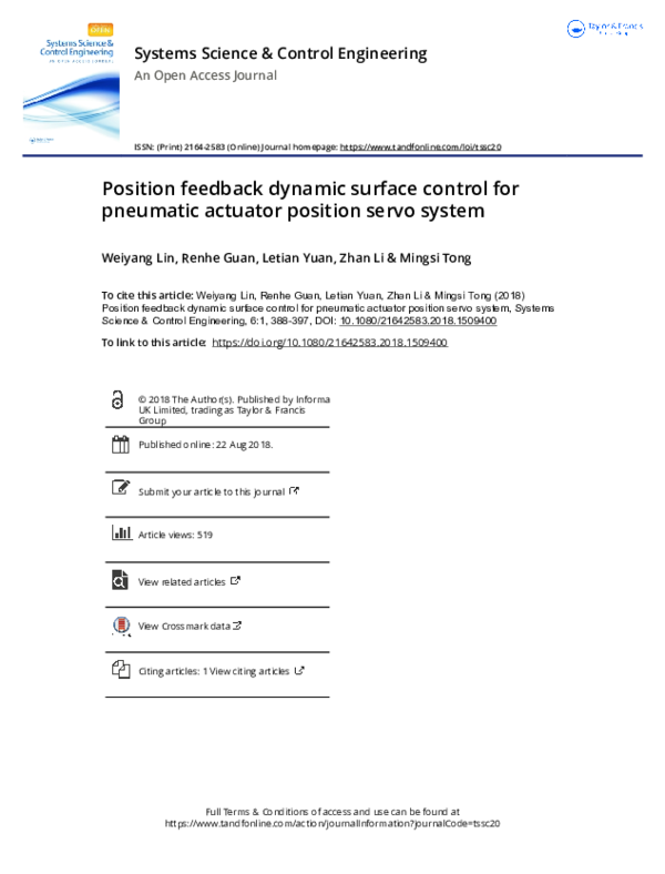 (PDF) Position feedback dynamic surface control for pneumatic actuator ...