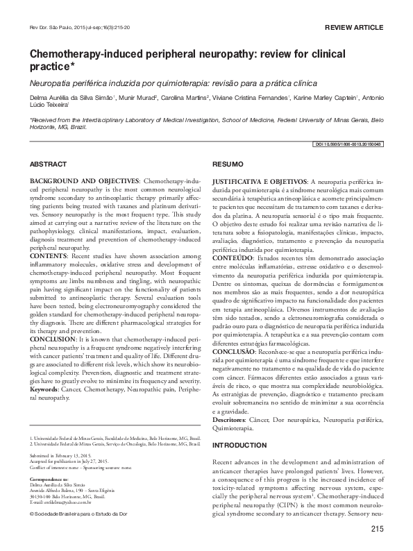 (PDF) Chemotherapy-induced peripheral neuropathy: review for clinical practice