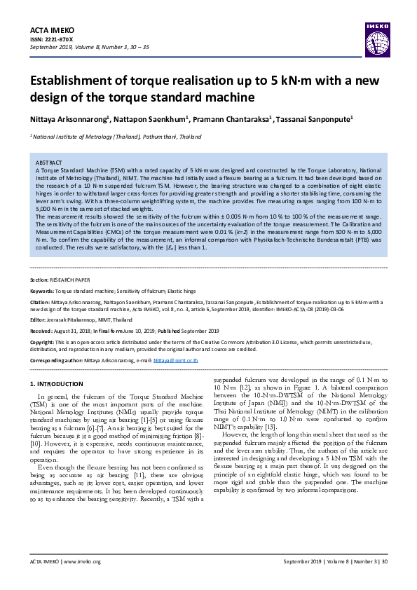 (PDF) Establishment of torque realisation up to 5 kN·m with a new ...