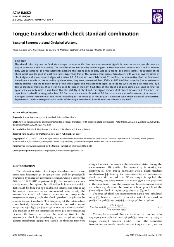 (PDF) Torque transducer with check standard combination