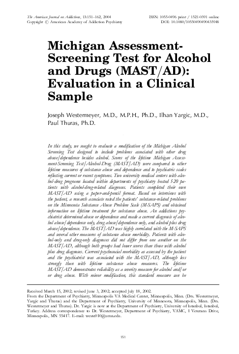 (PDF) Michigan Assessment-Screening Test for Alcohol and Drugs (MAST/AD ...