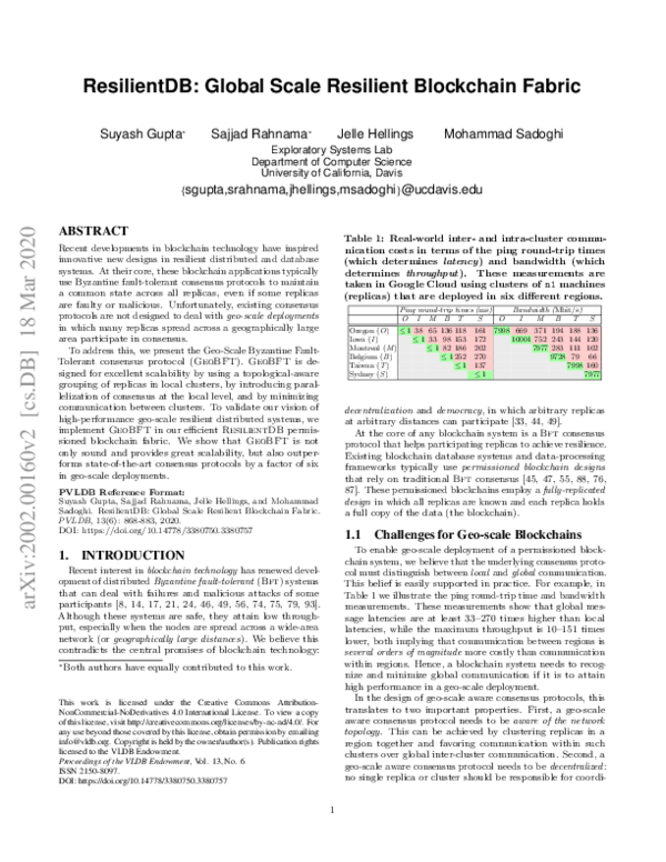 (PDF) ResilientDB: Global Scale Resilient Blockchain Fabric