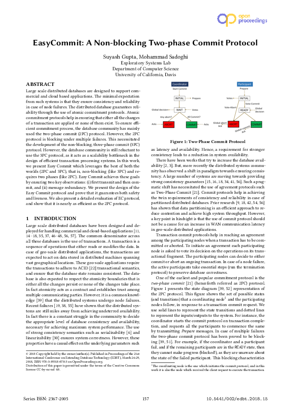 (PDF) EasyCommit: {A} Non-blocking Two-phase Commit Protocol