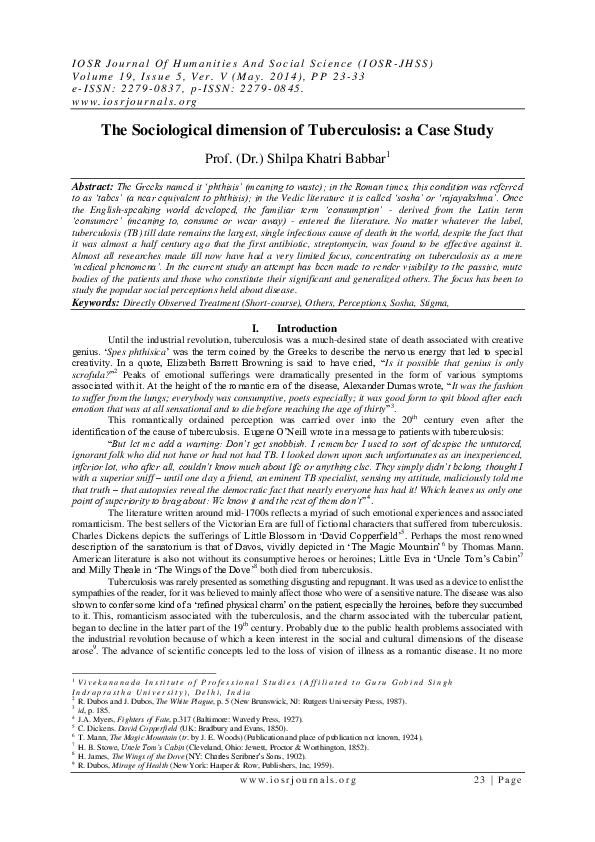 (PDF) The Sociological dimension of Tuberculosis: a Case Study