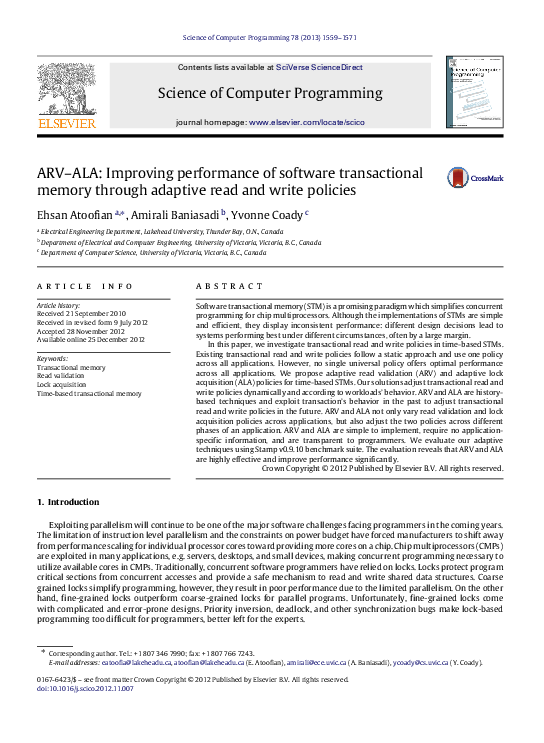 Pdf Arv Ala Improving Performance Of Software Transactional Memory Through Adaptive Read And 