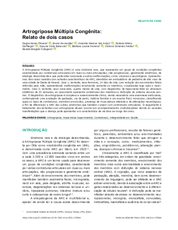 (PDF) Artrogripose Múltipla Congênita: relato de dois casos | dagna ...