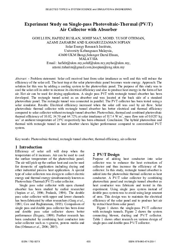 Experiment study on single-pass photovoltaic-thermal (PV/T) air ...