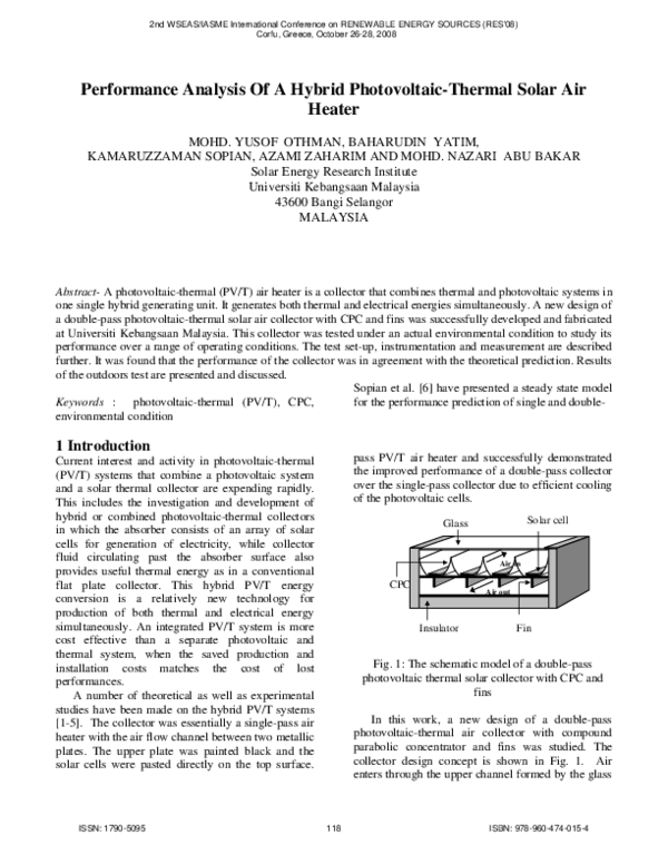 (PDF) Performance analysis of a hybrid photovoltaic/thermal (PV/T) collector with integrated CPC ...