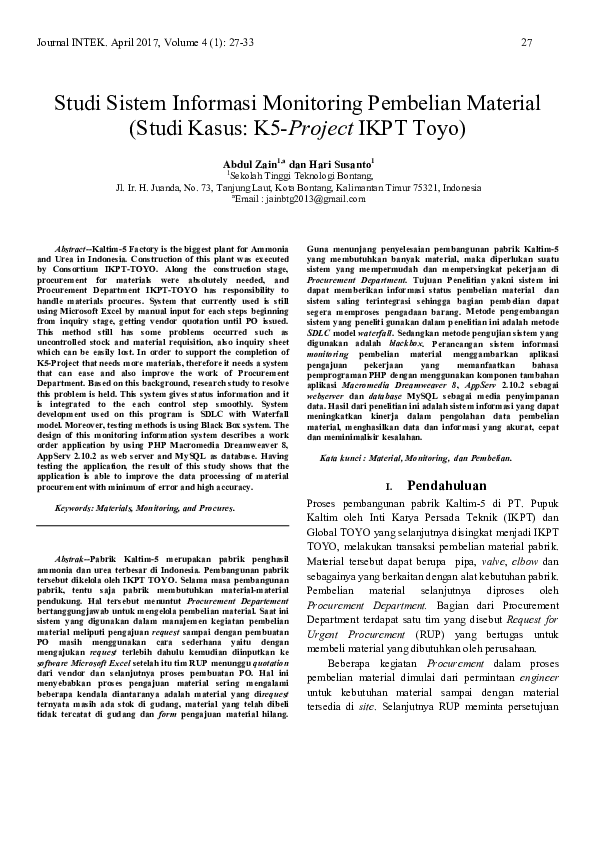 (PDF) Studi Sistem Informasi Monitoring Pembelian Material (Studi Kasus ...