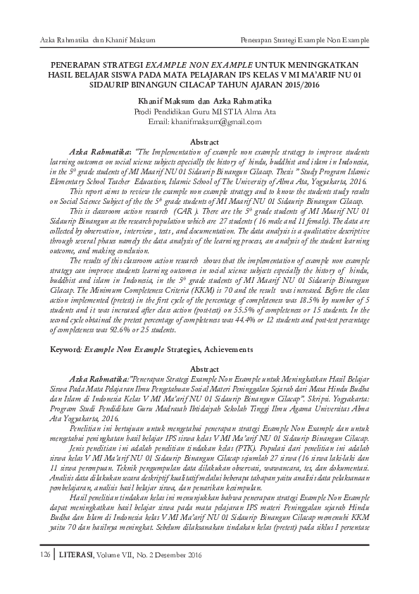 (PDF) Penerapan Strategi Example Non Example Untuk Meningkatkan Hasil ...