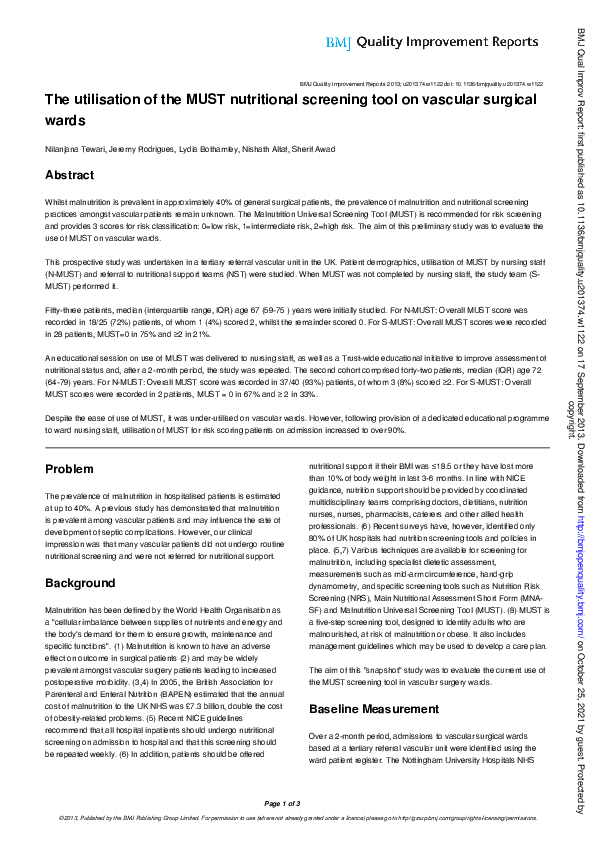 (PDF) The utilisation of the MUST nutritional screening tool on ...