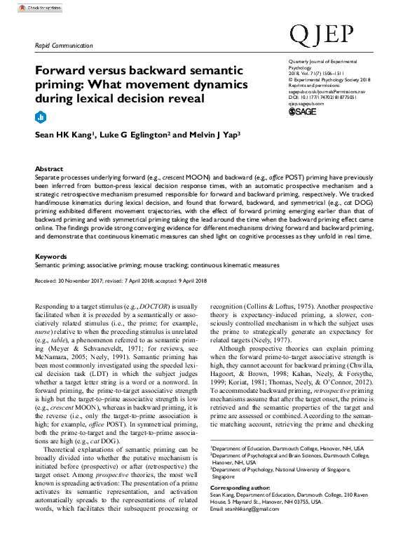 (PDF) Forward versus backward semantic priming: What movement dynamics during lexical decision ...
