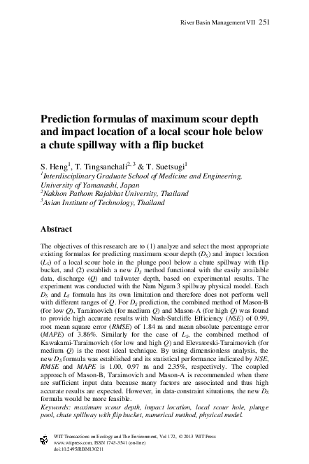 (PDF) Prediction formulas of maximum scour depth and impact location of ...