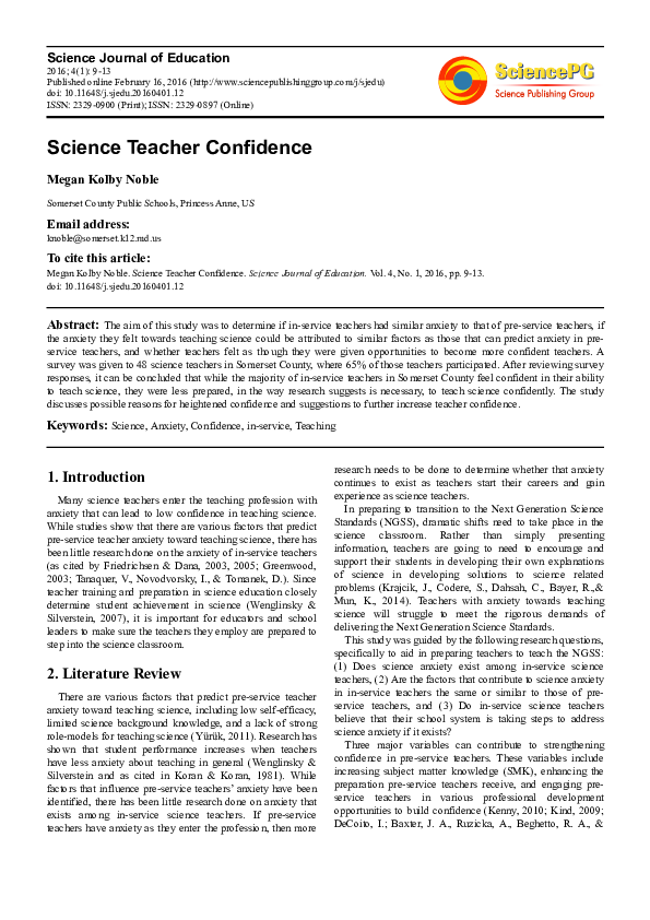 (PDF) Science Teacher Confidence