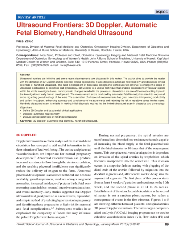 (PDF) Ultrasound Frontiers: 3D Doppler, Automatic Fetal Biometry ...