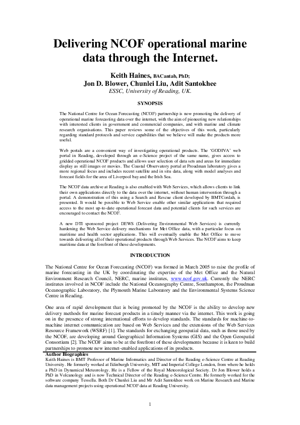 (PDF) Delivering NCOF operational marine data through the Internet