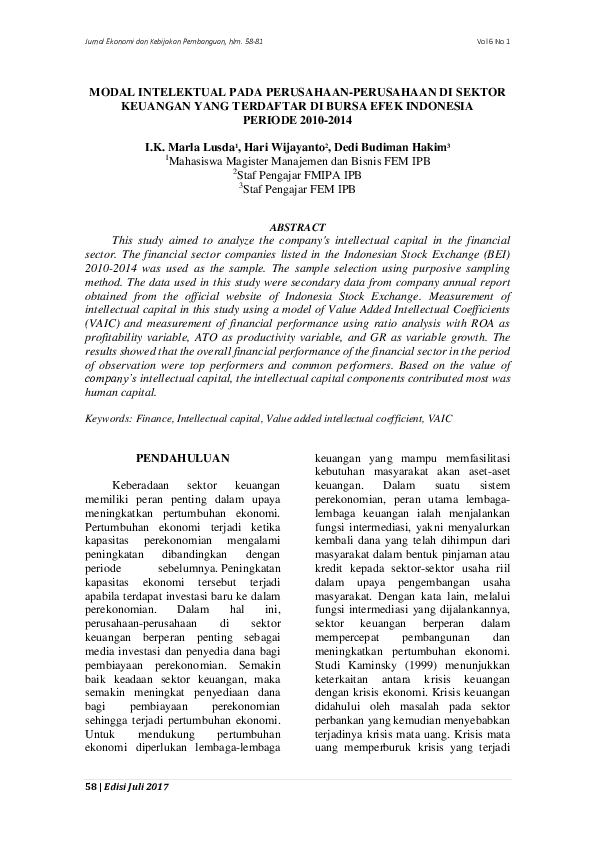 (PDF) Modal Intelektual Pada Perusahaan-Perusahaan DI Sektor Keuangan ...