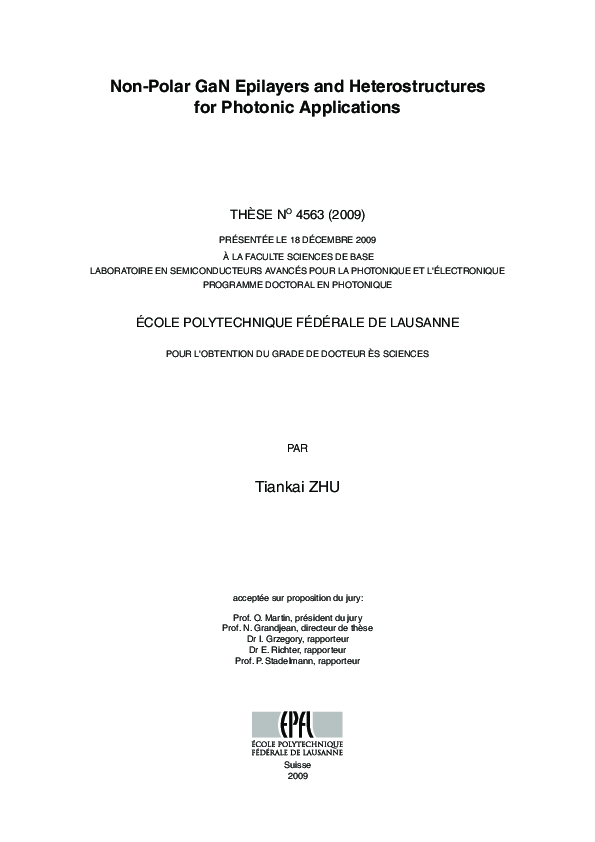 (PDF) Non-polar GaN epilayers and heterostructures for photonic applications | tiankai zhu ...