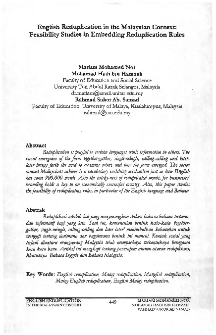 (PDF) English Reduplication in the Malaysian Context