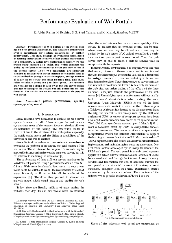 (PDF) Performance Evaluation of Web Portals