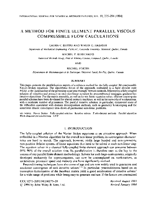 Pdf A Method For Finite Element Parallel Viscous Compressible Flow