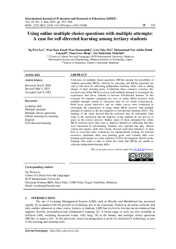 (PDF) Using online multiple choice questions with multiple attempts: A ...