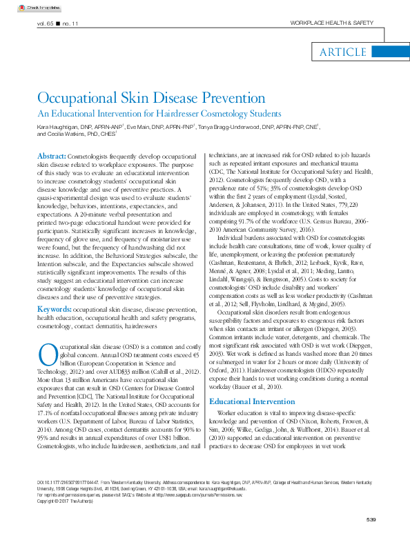 (PDF) Occupational Skin Disease Prevention: An Educational Intervention ...