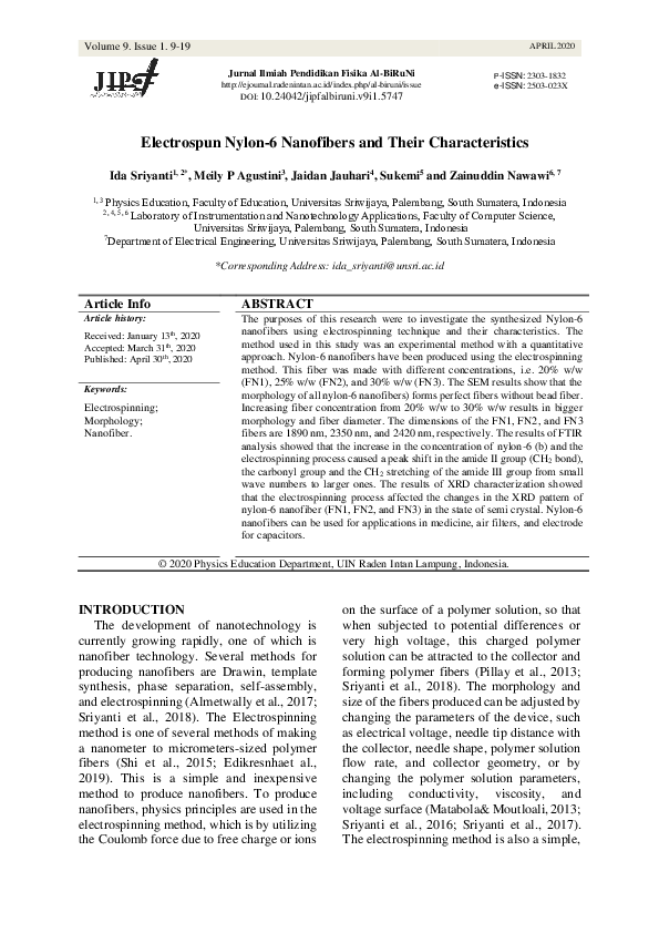 (PDF) Electrospun Nylon-6 Nanofibers and Their Characteristics