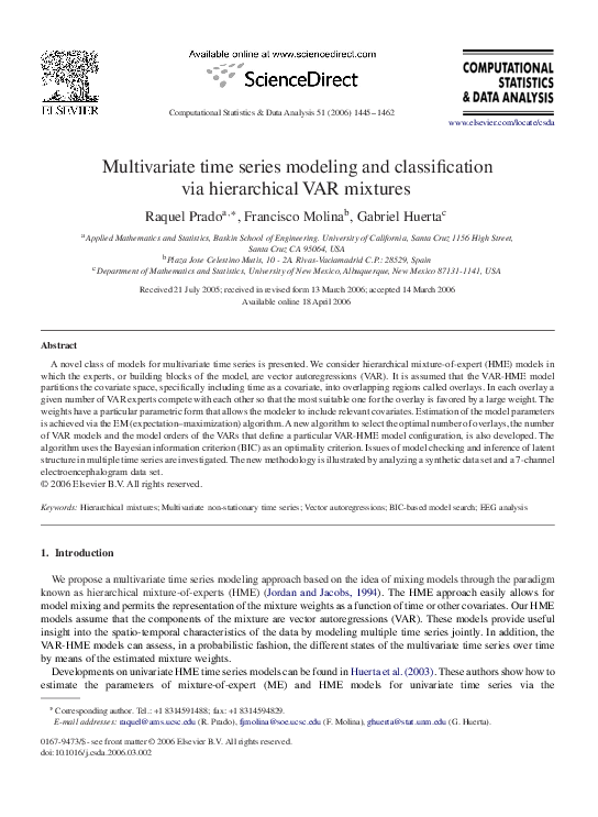 Pdf Multivariate Time Series Modeling And Classification Via
