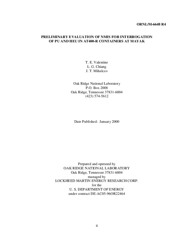 (PDF) Preliminary Evaluation of NMIS for Interrogation of Pu and HEU in ...