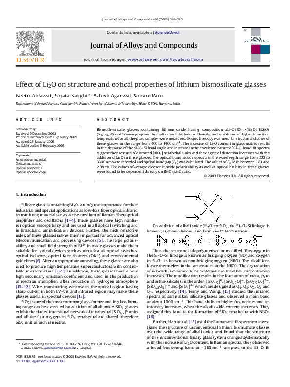 (PDF) Effect of Li2O on structure and optical properties of lithium bismosilicate glasses
