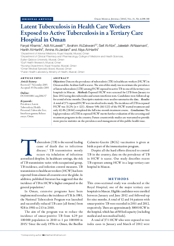 (PDF) Latent Tuberculosis in Health Care Workers Exposed to Active ...