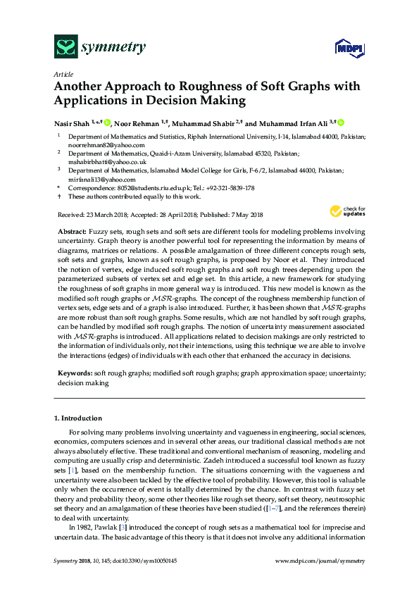 (PDF) Another Approach to Roughness of Soft Graphs with Applications in Decision Making