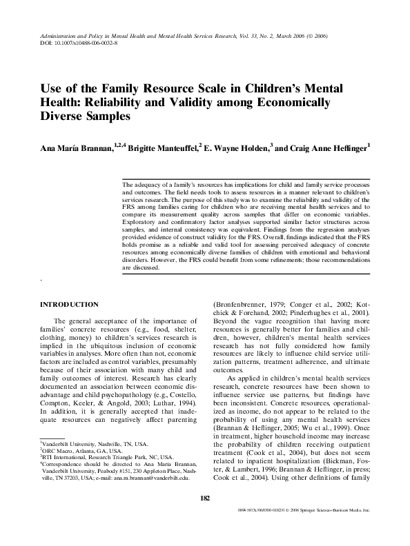 (PDF) Use of the Family Resource Scale in Children’s Mental Health ...