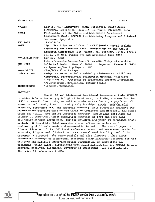 (PDF) Utilization of the Child and Adolescent Functional Assessment ...