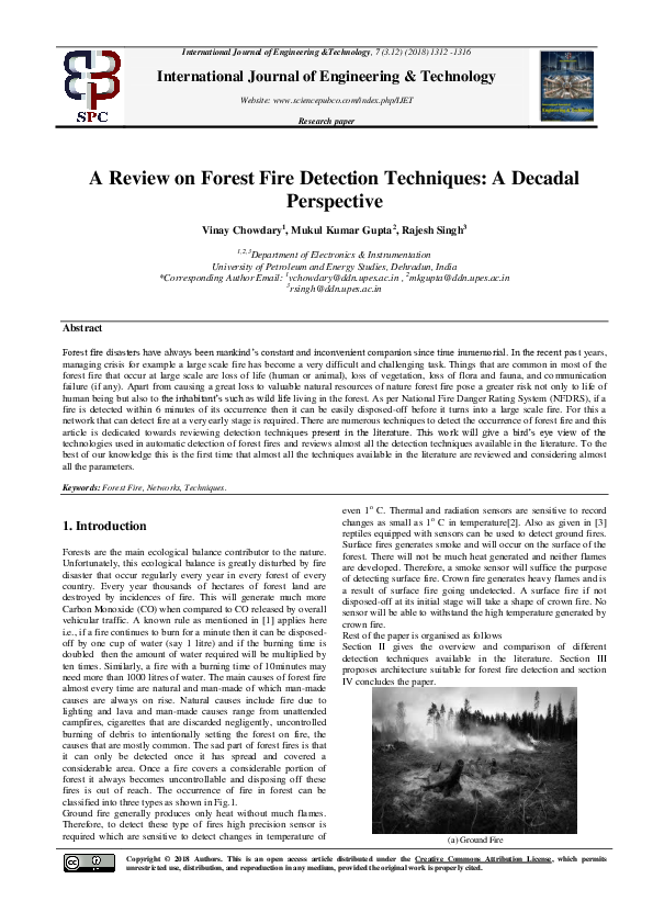 (PDF) A Review on Forest Fire Detection Techniques: A Decadal Perspective