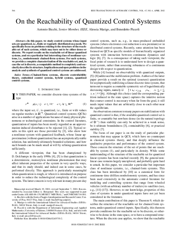 (PDF) On the reachability of quantized control systems