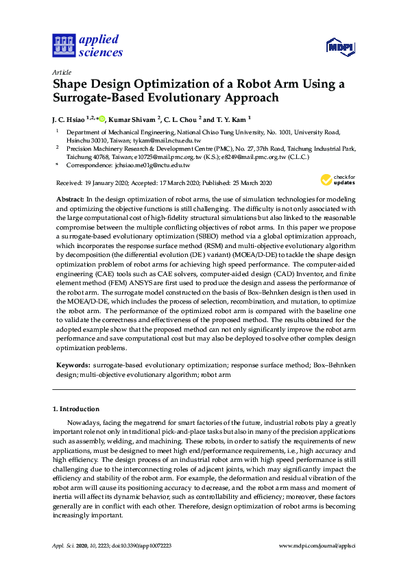 (PDF) Shape Design Optimization of a Robot Arm Using a Surrogate-Based Evolutionary Approach