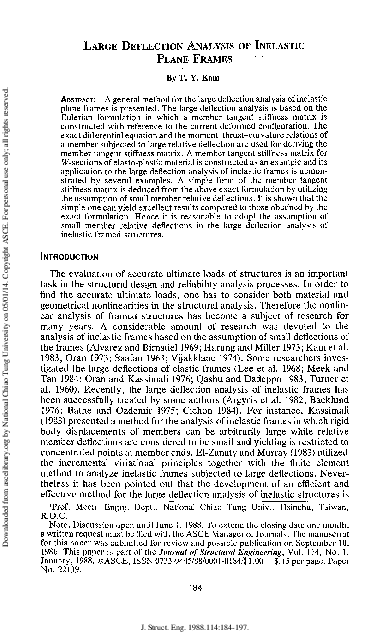 (PDF) Large Deflection Analysis of Inelastic Plane Frames